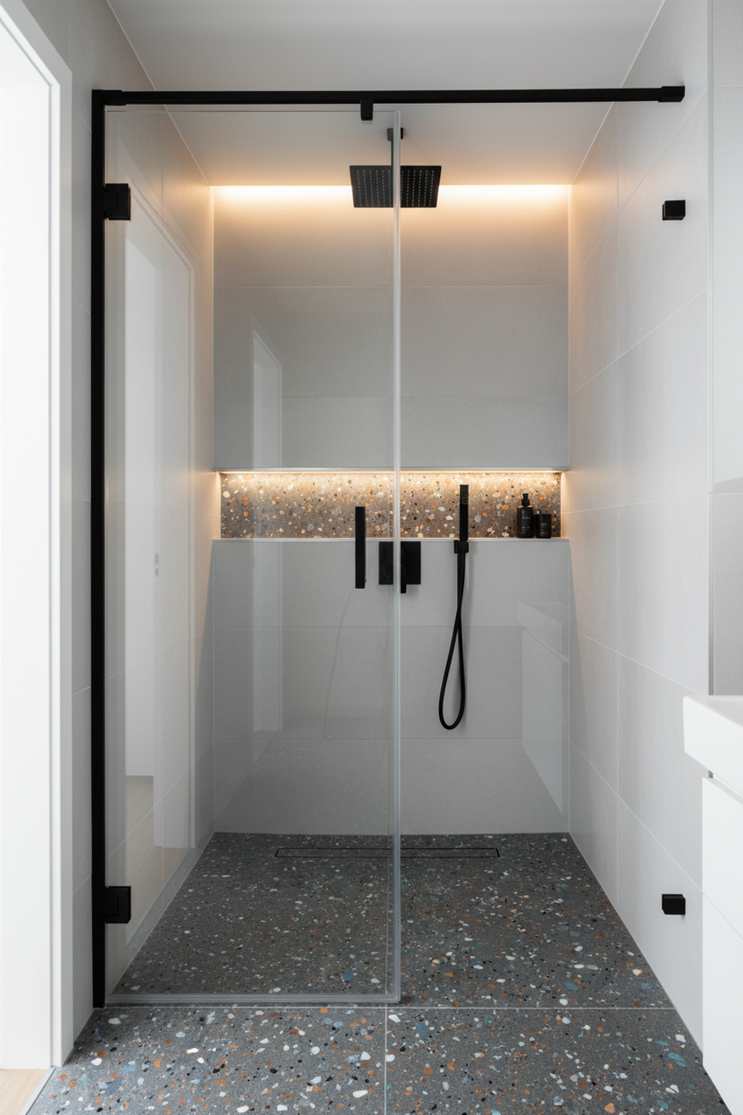 terrazzo tile bathroom nero celleno 60x60cm — TILEJOB.CO.UK