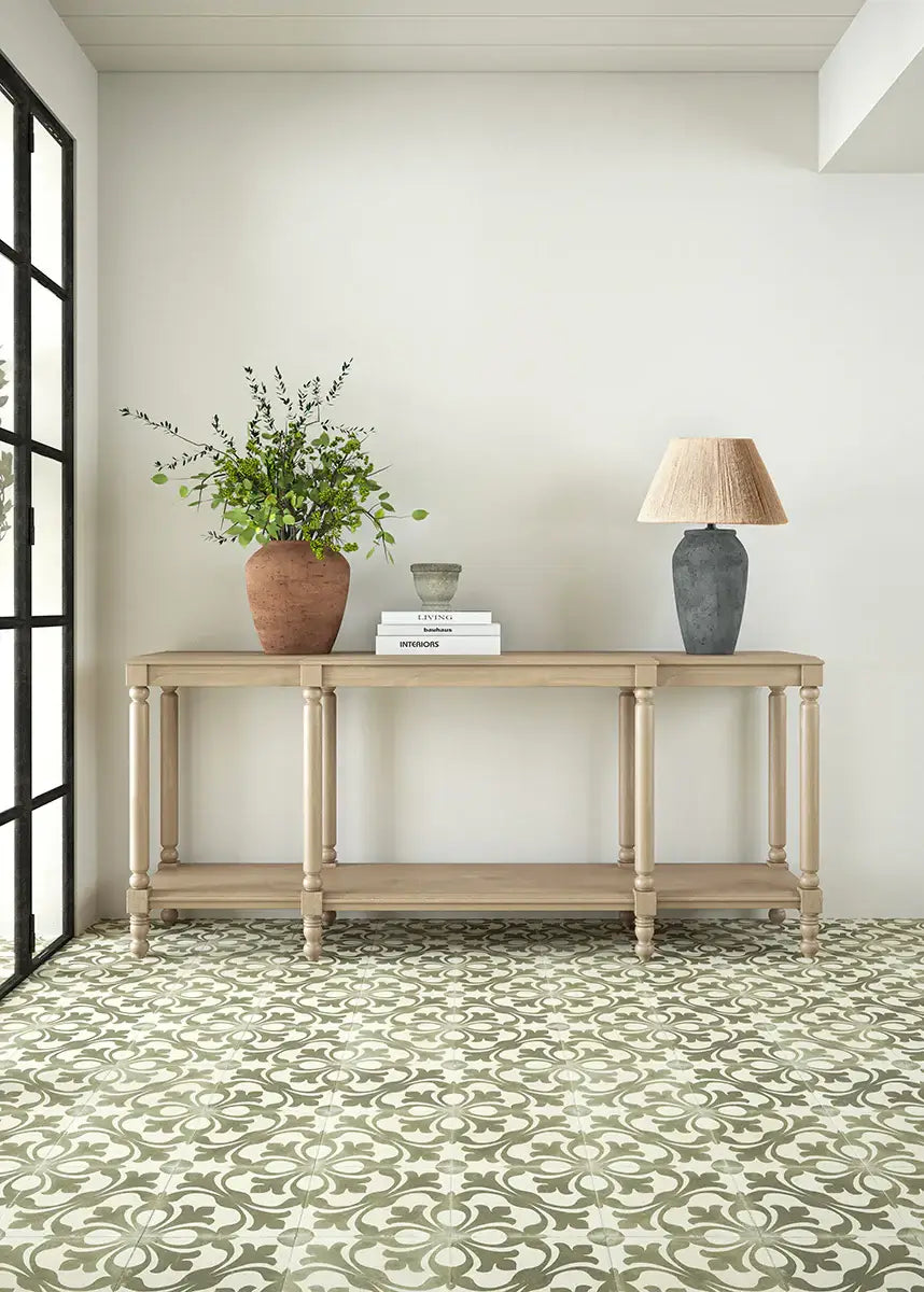Livada sage vitrified ceramic tiles cut sample — TILEJOB.CO.UK